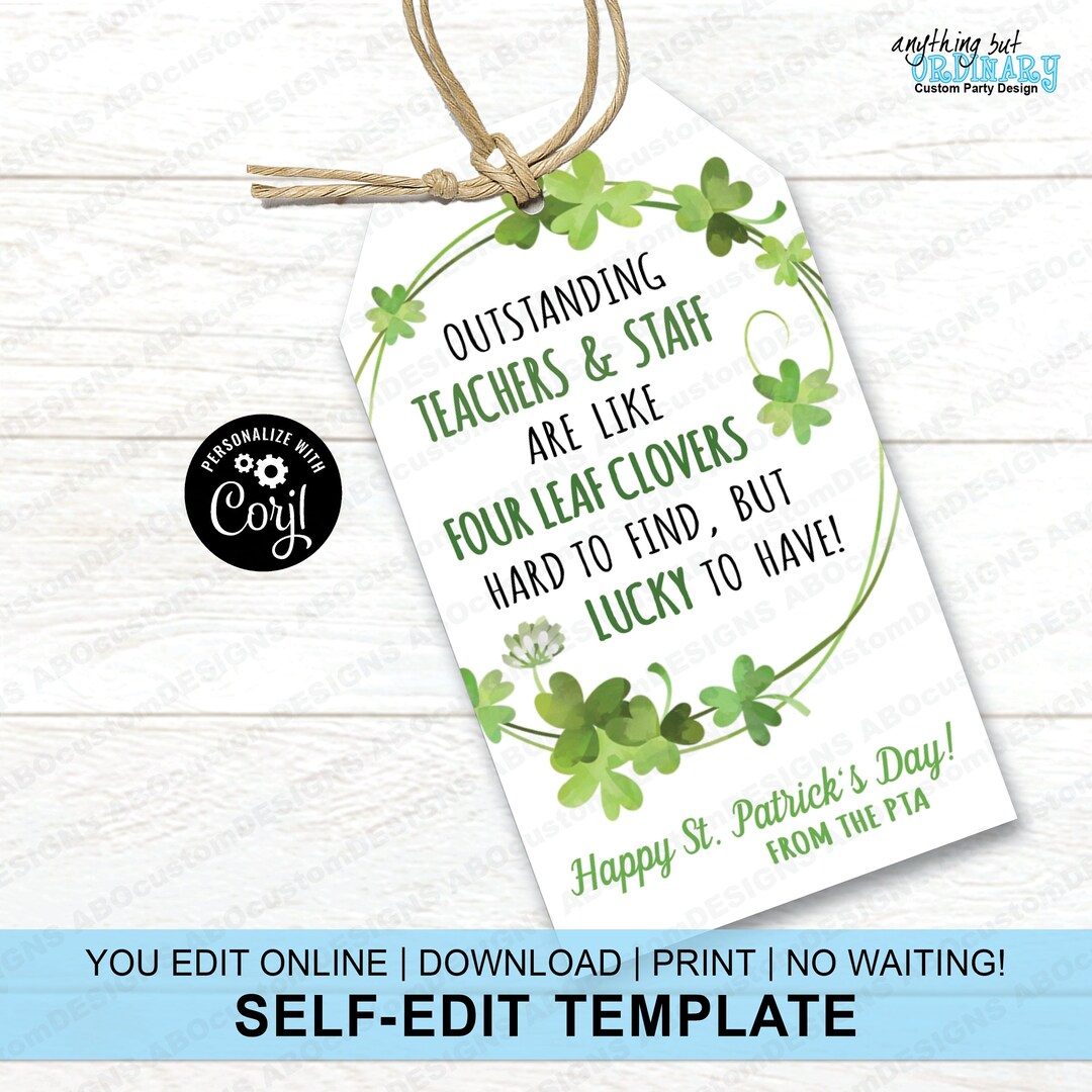 EDITABLE Lucky Clover Gift Tags | Printable St. Patrick's Day Favor ...