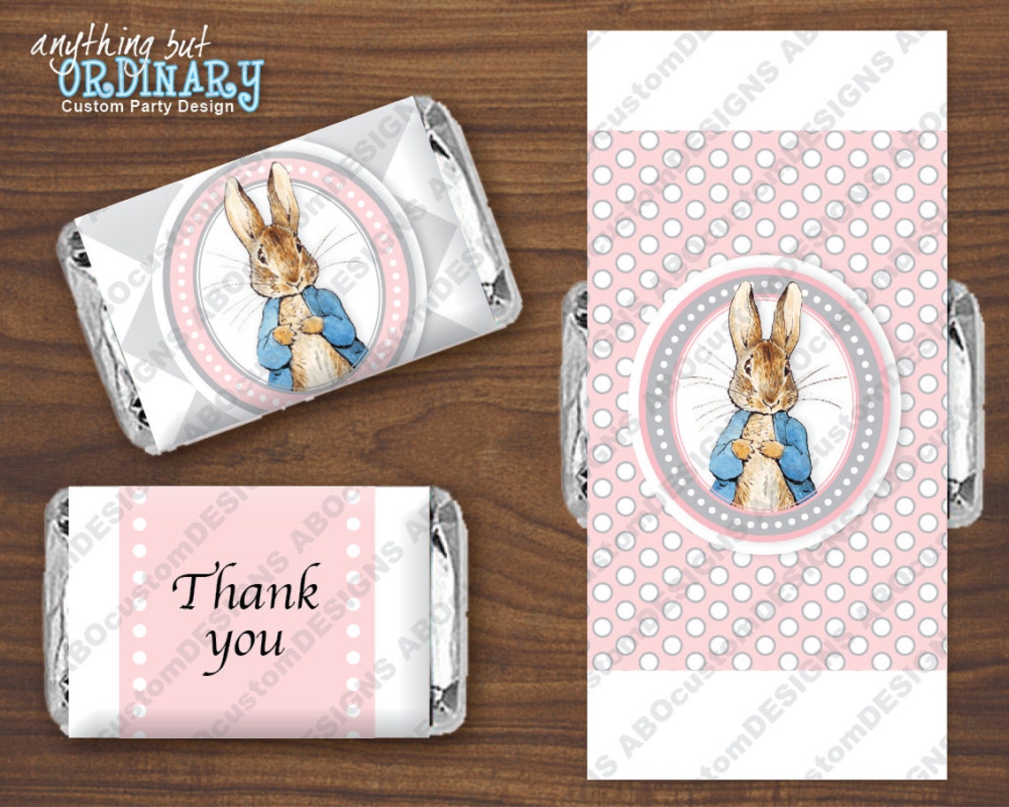 Girl's Peter Rabbit Mini Candy Bar Labels Pink and Gray - Etsy