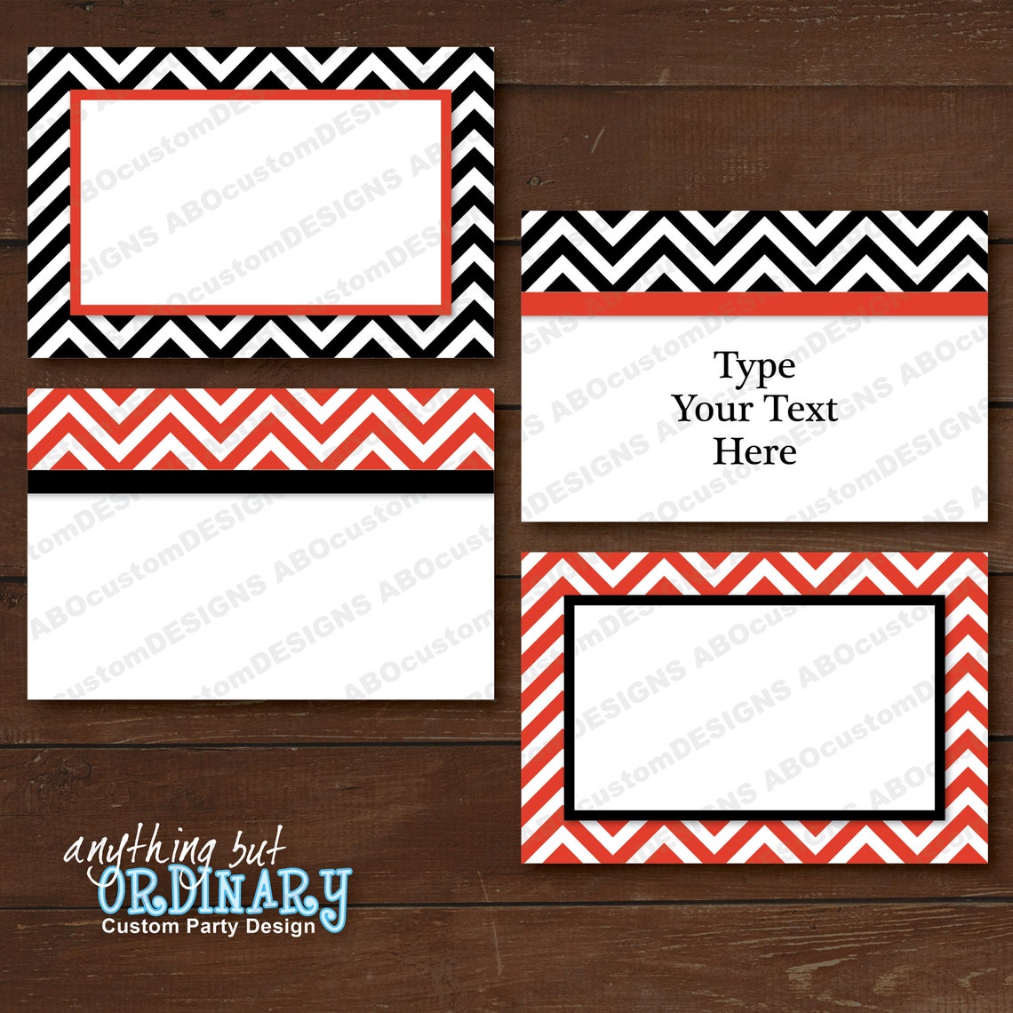 Editable Black and Red Chevron Tent Cards Folded Buffet | Etsy