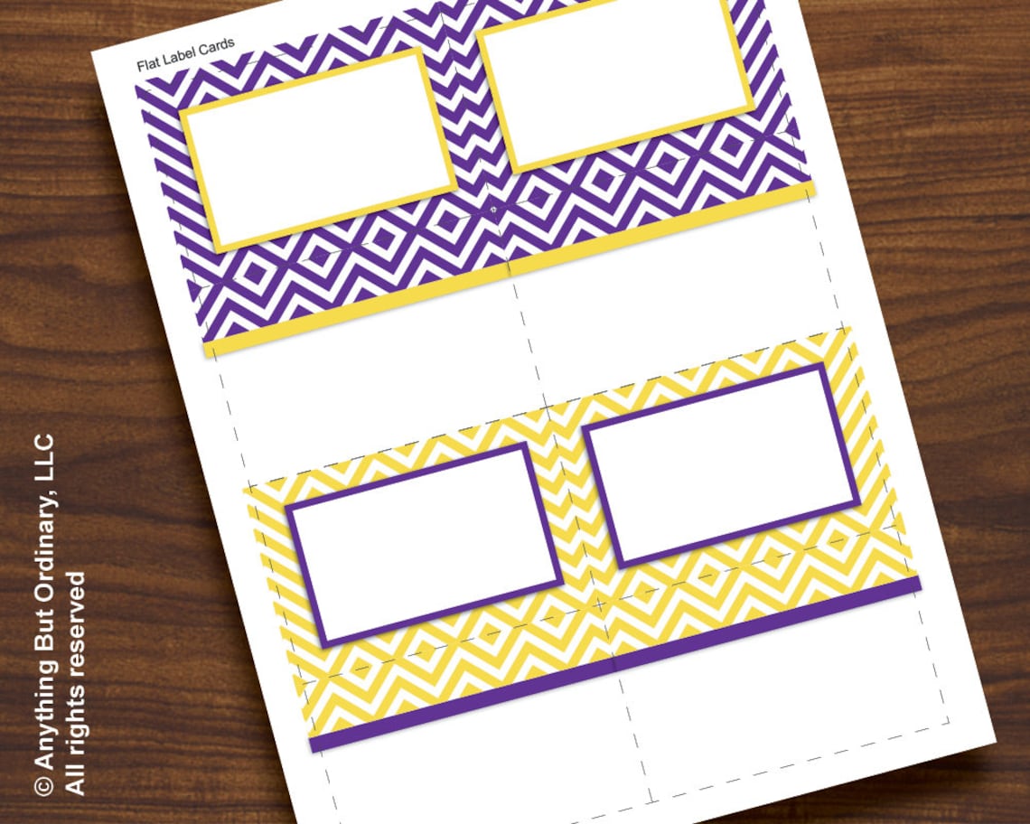 Purple and Yellow Label Cards Editable Chevron Favor Tags | Etsy