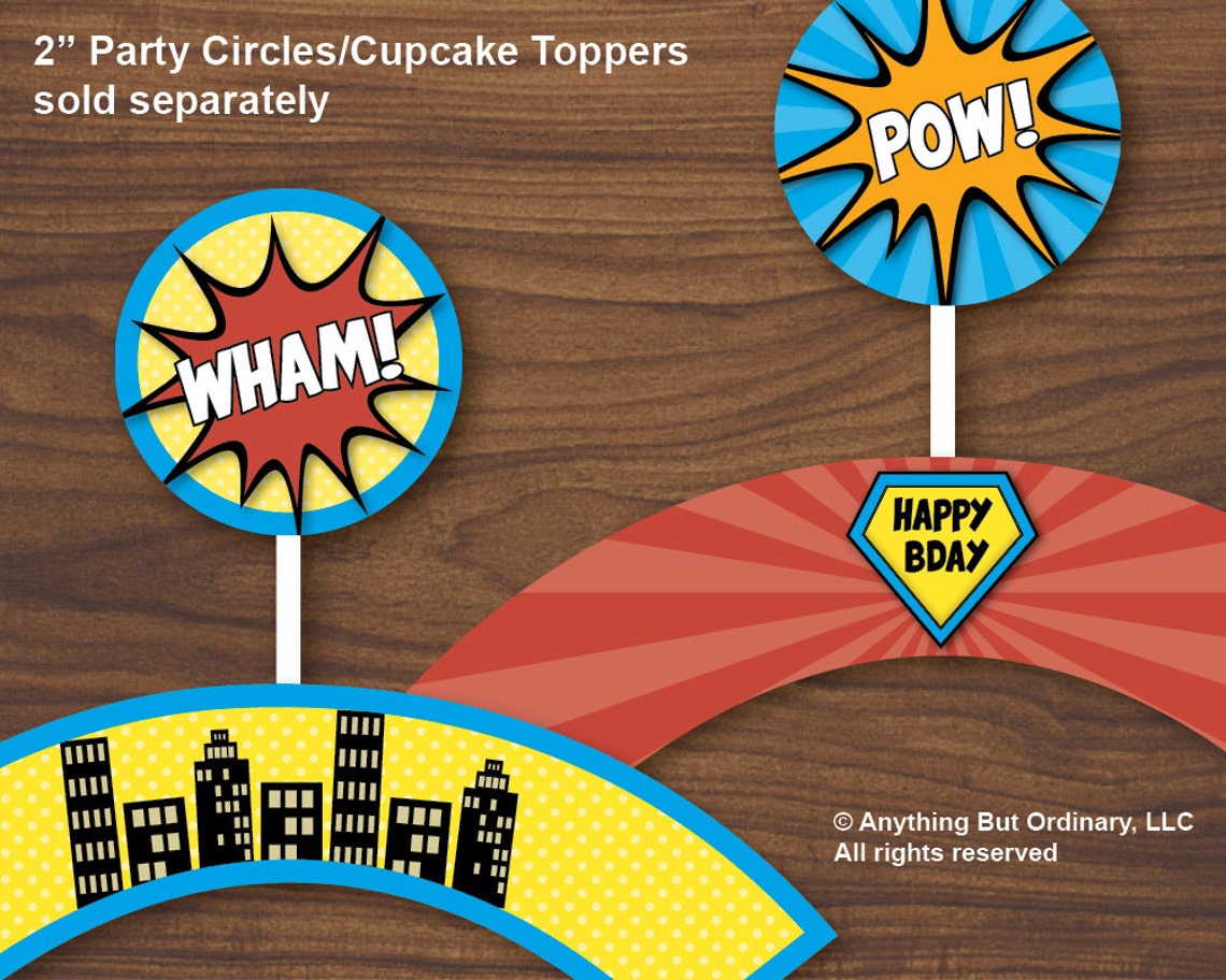 Superhero Cupcake Wrappers DIY Super Hero Labels INSTANT - Etsy