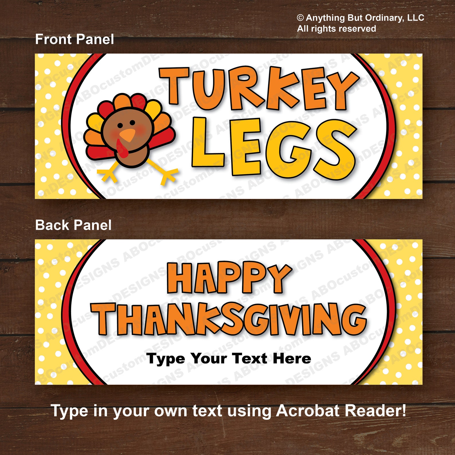 Printable Turkey Legs Treat Bag Labels Editable Thanksgiving | Etsy