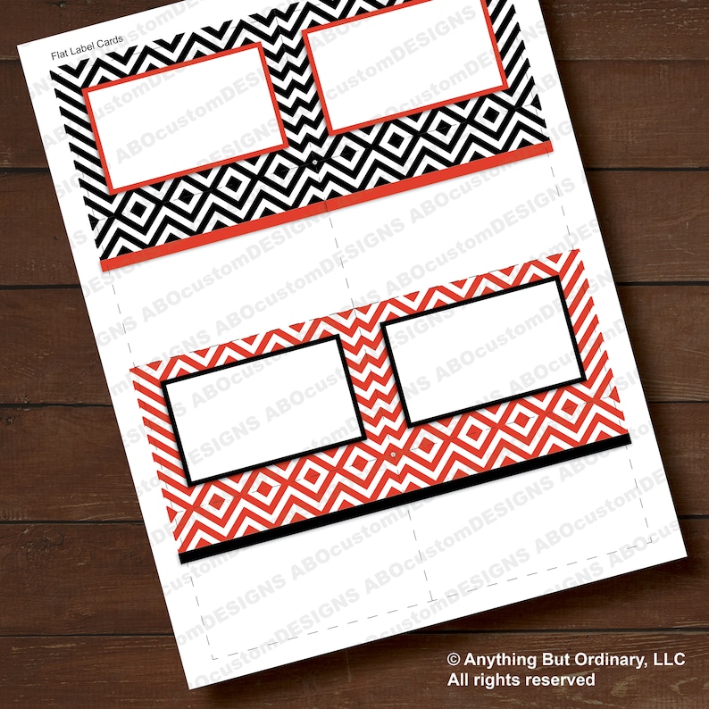 Printable Red and Black Label Cards Editable Chevron Favor - Etsy