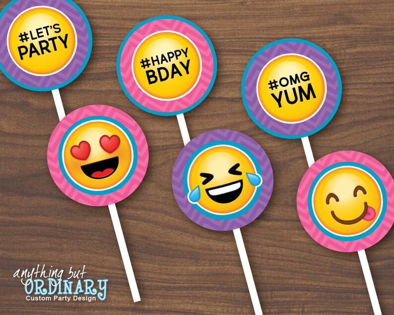 Printable Emoji Birthday Party Cupcake Toppers Girl's - Etsy