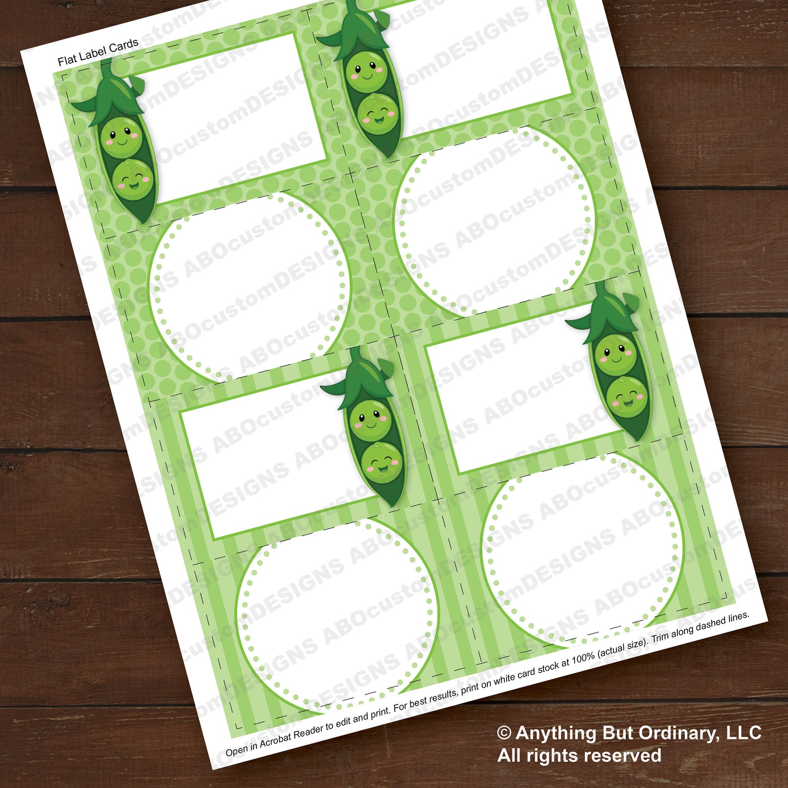 Editable Sweet Pea Label Cards | Green Pea Favor Tags | Printable Two ...