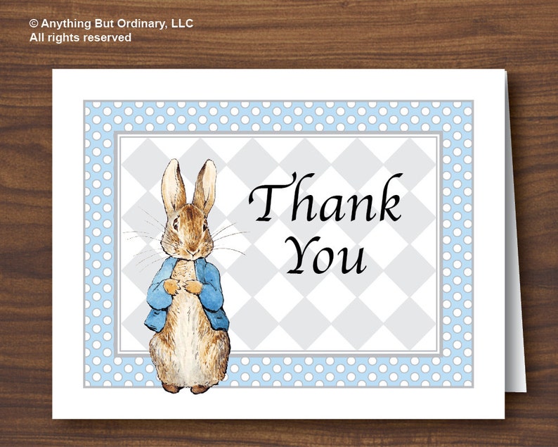 Peter Rabbit Thank You Card Printable Folded Thank You Blue | Etsy