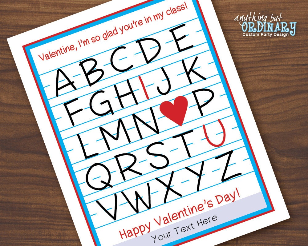 Alphabet Valentine Cards, Editable ABC, I Heart U Valentines, Printable ...