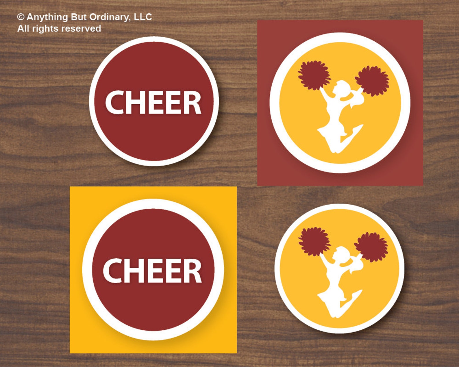 Cheerleading Cupcake Toppers DIY Cheer Lables in Maroon and - Etsy