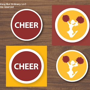 Cheerleading Cupcake Toppers, DIY Cheer Lables in Maroon and Gold ...