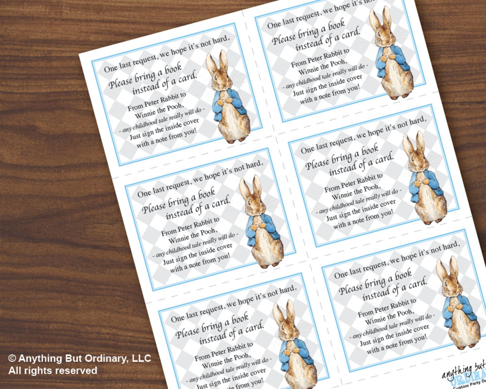 Peter Rabbit Book Request Cards in Blue and Gray Printable | Etsy