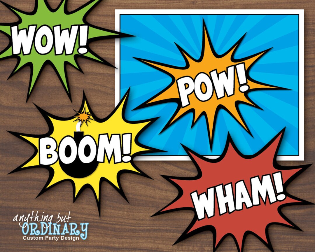 Superhero Party Signs, Action Word Explosion Cut Outs, INSTANT DOWNLOAD ...