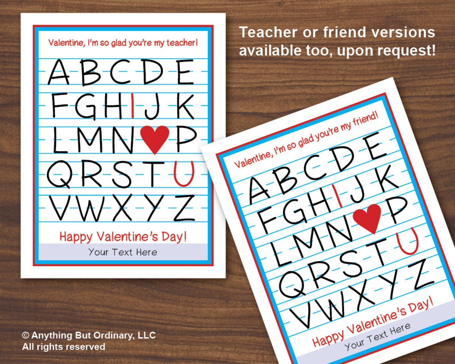 Alphabet Valentine Cards Editable ABC I Heart U Valentines | Etsy