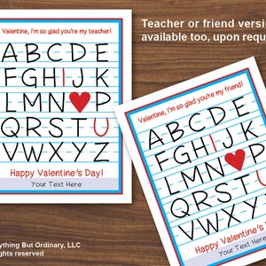 Alphabet Valentine Cards, Editable ABC, I Heart U Valentines, Printable ...