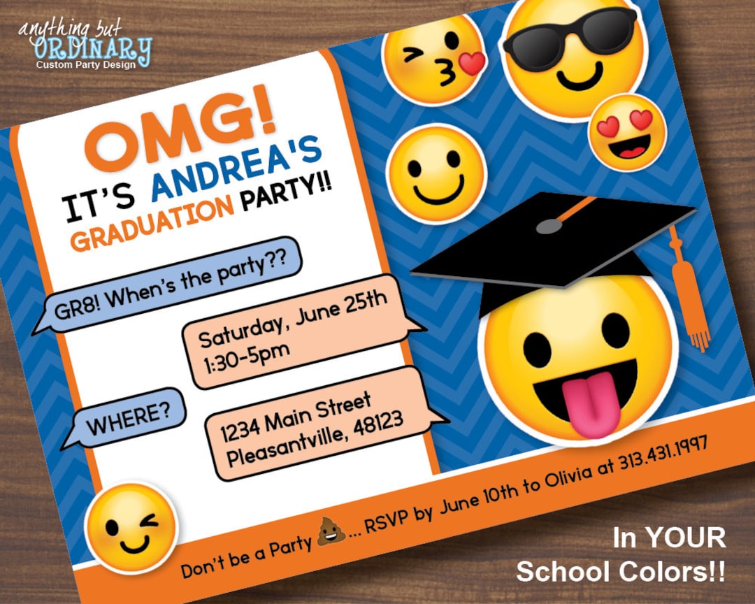 Printable Emoji Graduation Invitation, Emoji 8th Grade Graduation Party ...