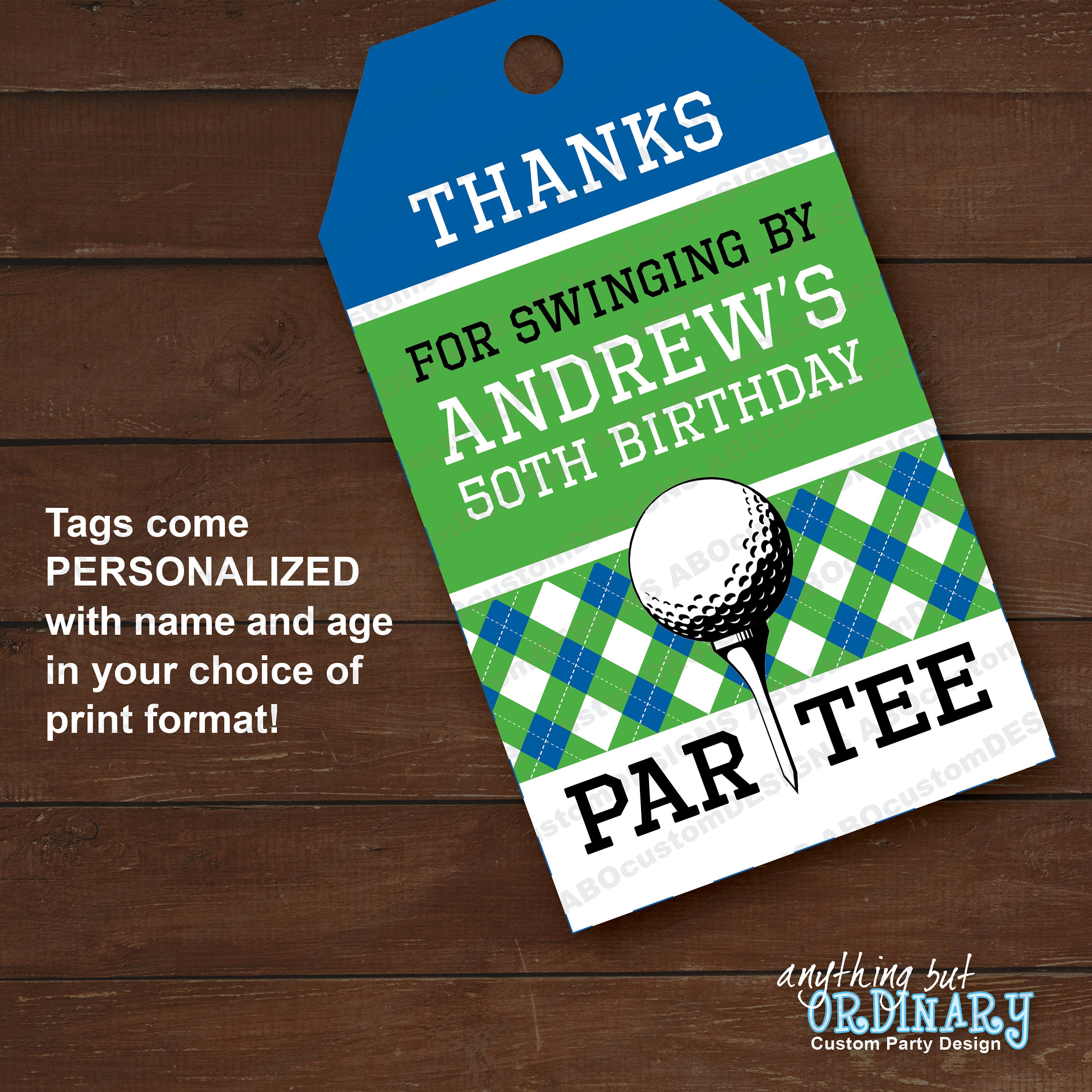 PERSONALIZED Golf Gift Tags Printable Partee Thanks for - Etsy