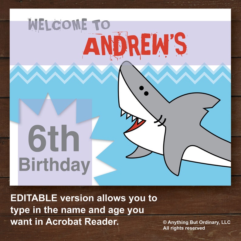 Printable Shark Party Welcome Sign PERSONALIZED or EDITABLE - Etsy