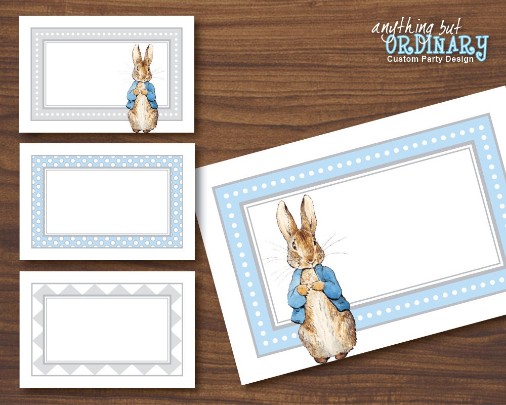 Large Peter Rabbit Favor Tags, Blue and Gray Editable Label Cards, Name ...