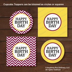 Maroon and Yellow Birthday Decorations Bundle | Printable Chevron ...
