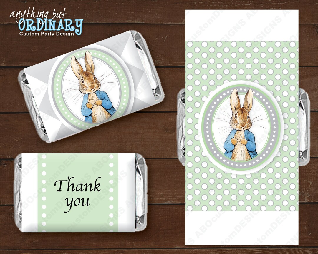 Peter Rabbit Mini Candy Bar Labels, Green and Gray Small Chocolate Bar ...