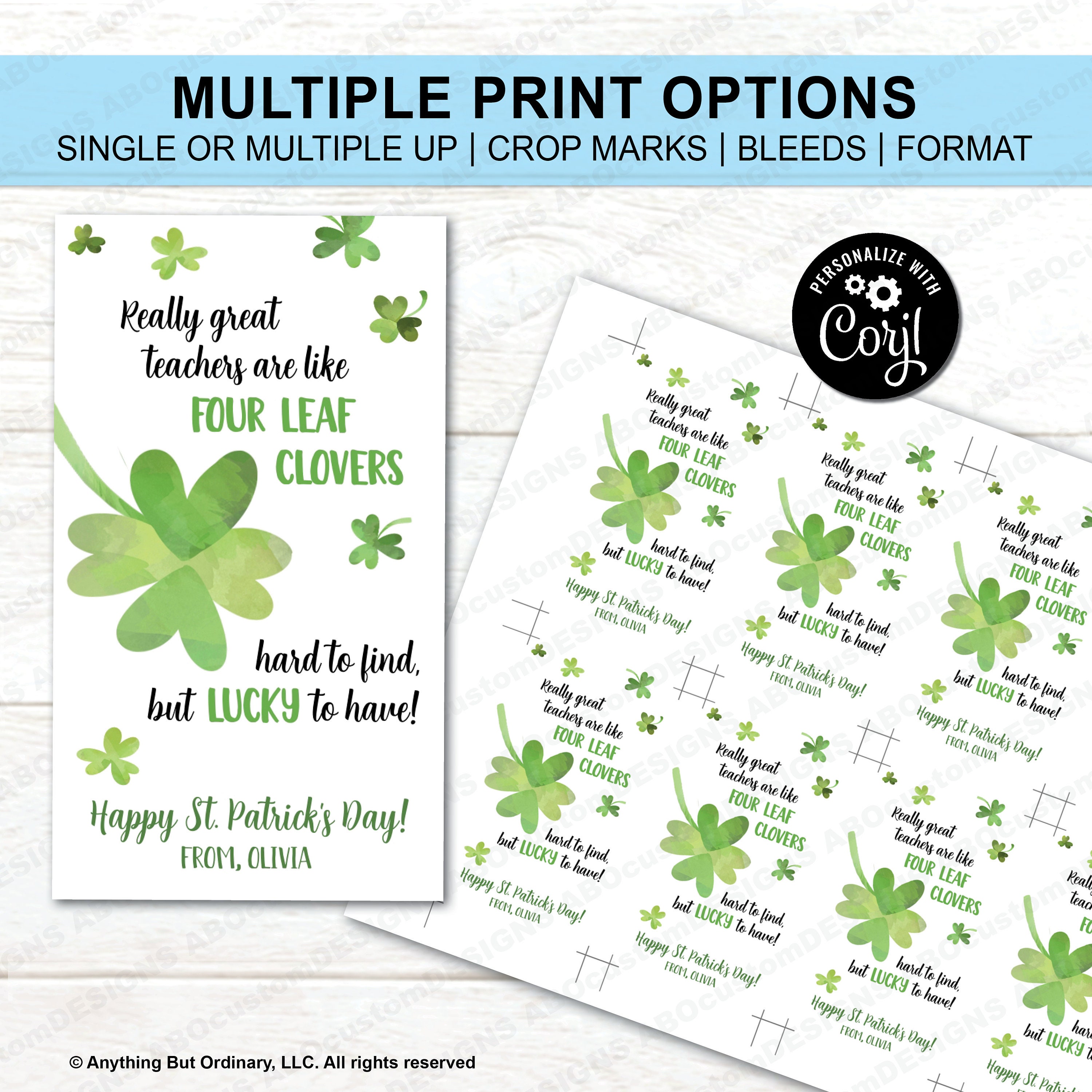 EDITABLE Four Leaf Clover Gift Tags | Printable St. Patrick's Day Favor ...
