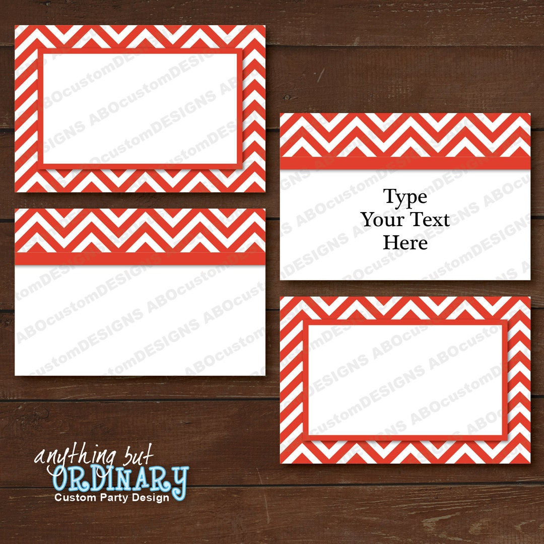 Editable Red and White Chevron Buffet Cards | Printable Folded Tent ...