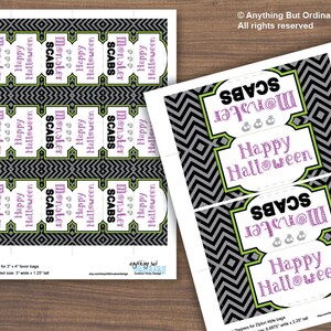 Monster Scabs Bagtoppers, Editable Halloween Treat Bag Labels, INSTANT ...