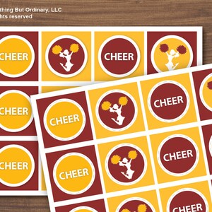 Cheerleading Cupcake Toppers, DIY Cheer Lables in Maroon and Gold ...