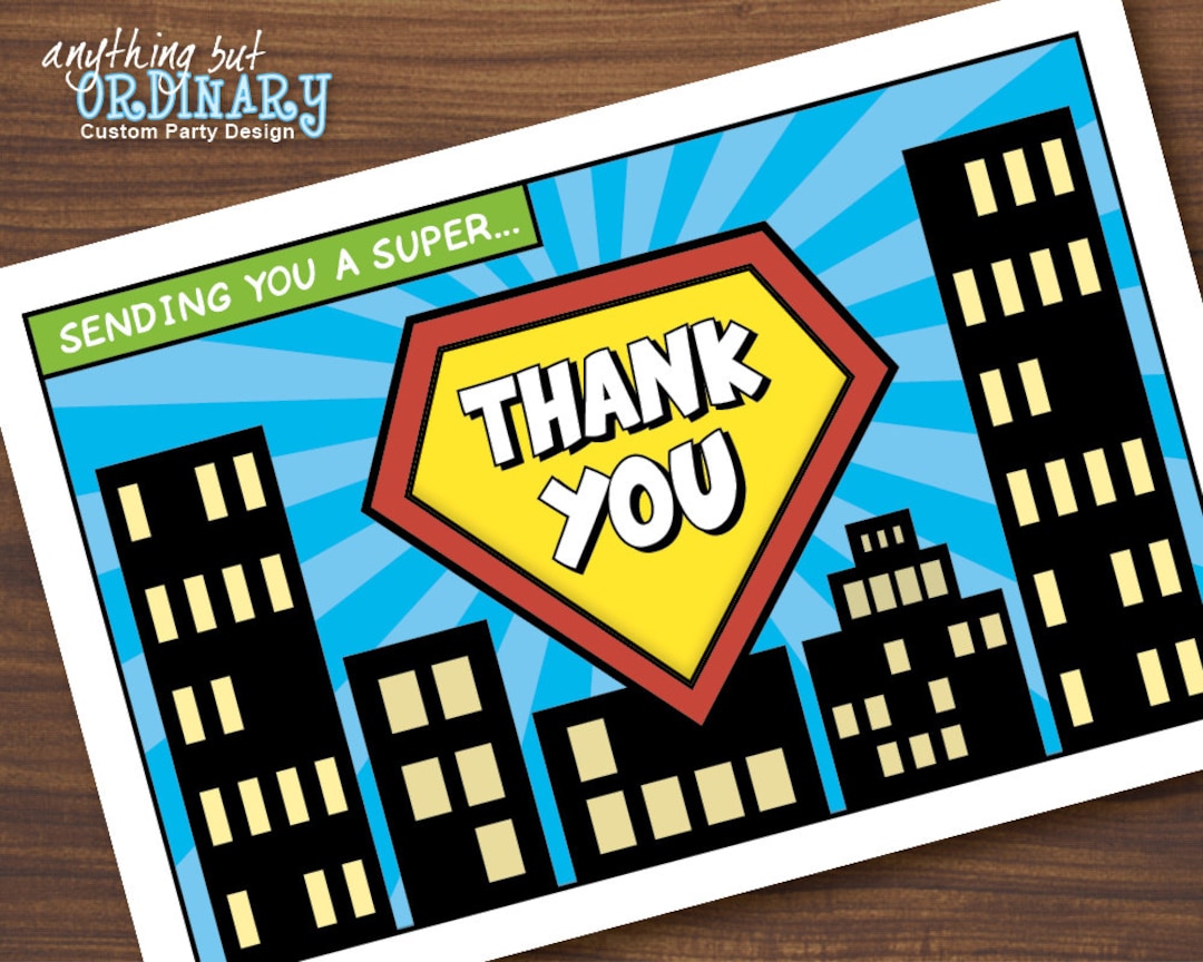 DIY Superhero Thank You Card, Folded Card Blank Inside, INSTANT ...