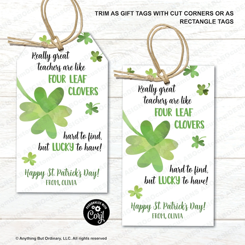 EDITABLE Four Leaf Clover Gift Tags | Printable St. Patrick's Day Favor ...