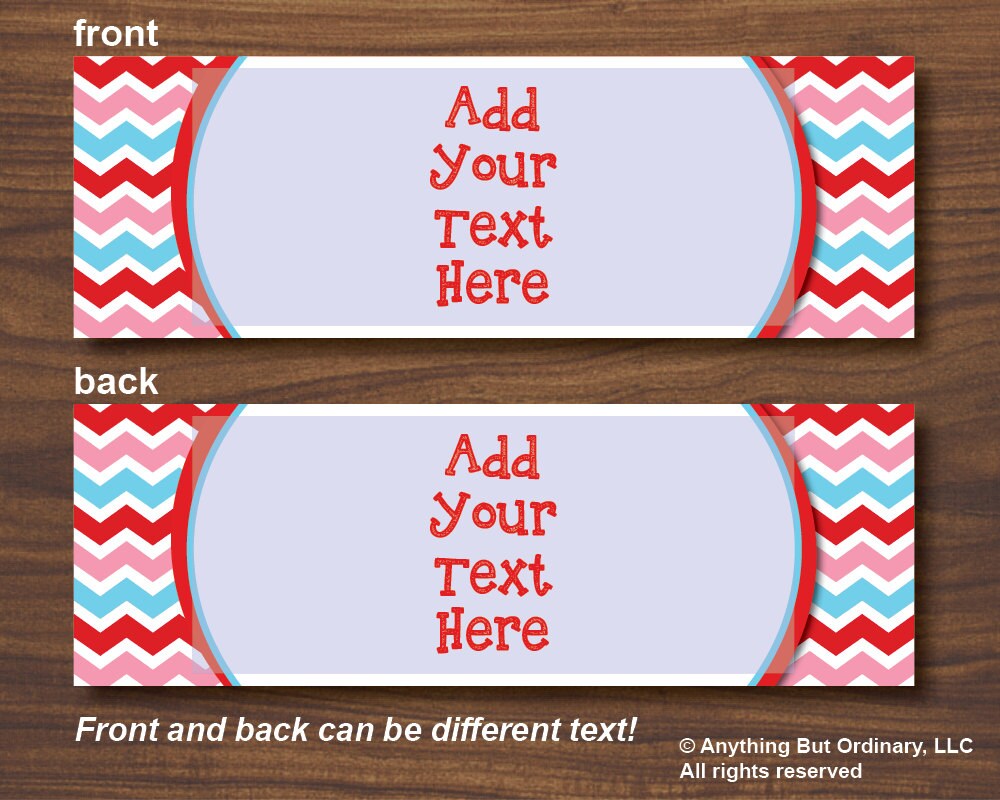 Editable Message Chevron Bag Toppers in Red Pink and Blue | Etsy