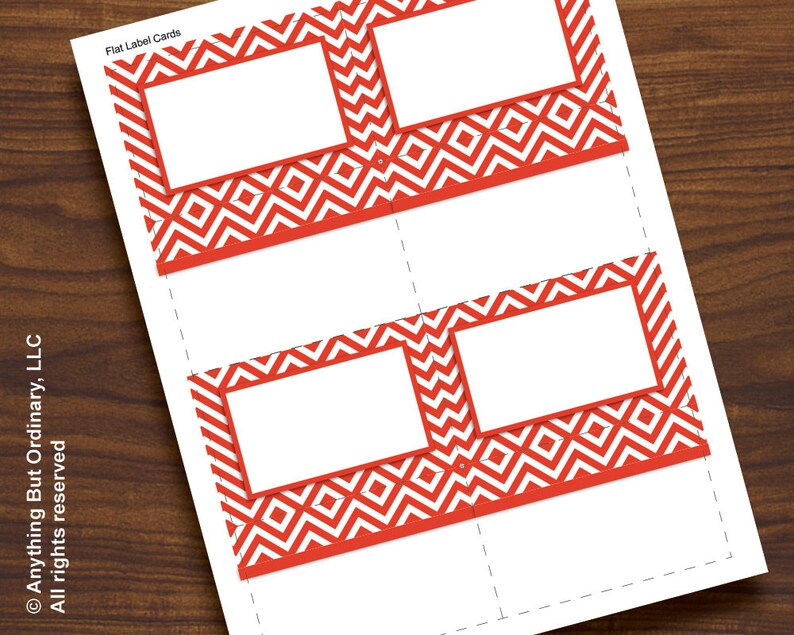Red and White Label Cards Editable Chevron Favor Tags | Etsy