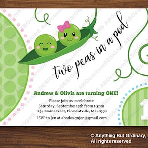 Two Peas in a Pod Birthday Invitations, Printable Sweet Peas Invites ...