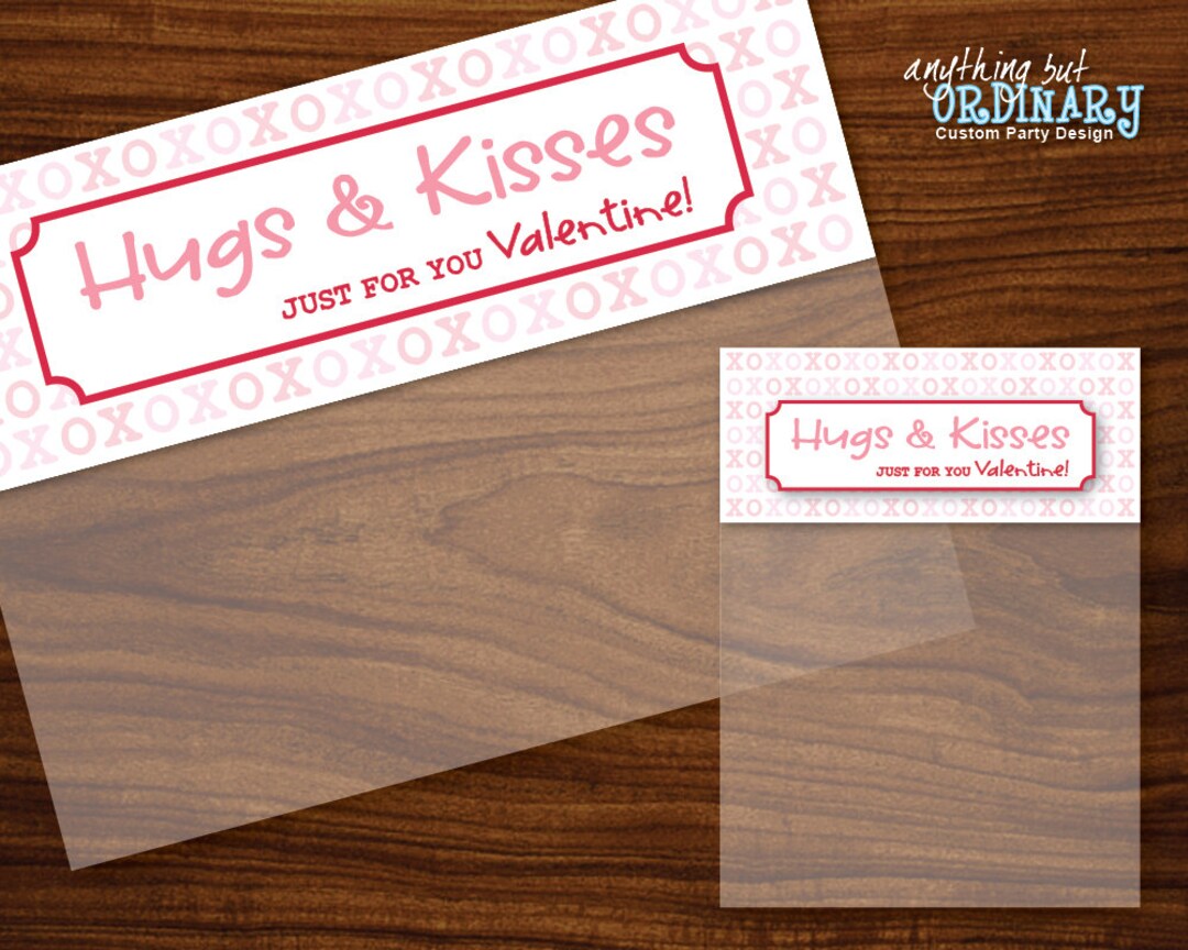 Valentine Bag Toppers, Hugs and Kisses, DIY Treat Bag Editable Labels ...