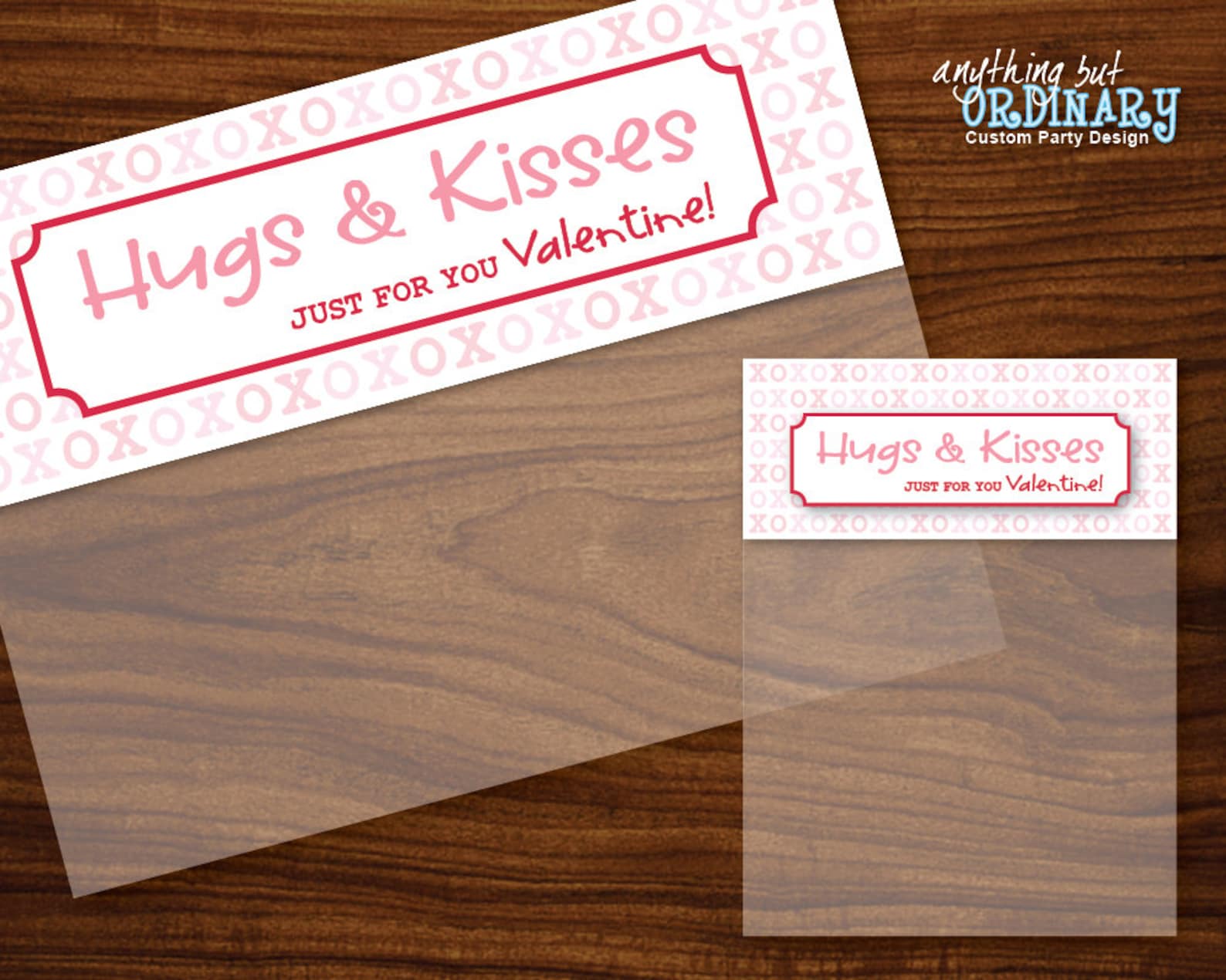 Valentine Bag Toppers Hugs and Kisses DIY Treat Bag Editable - Etsy