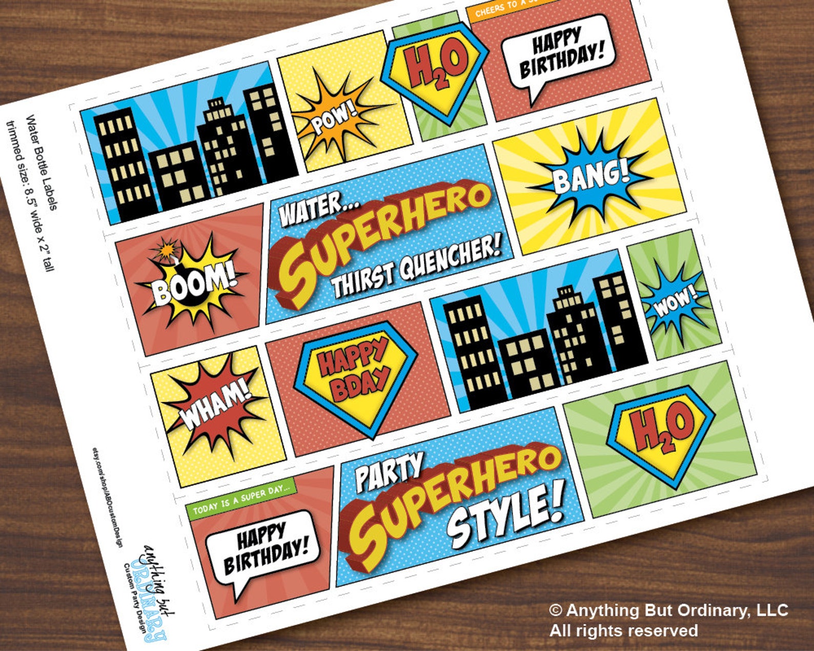 Superhero Water Bottle Labels, DIY Comic Book Birthday Labels, INSTANT ...