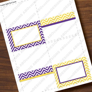 Editable Purple and Yellow Chevron Tent Cards, Folded Buffet Cards ...