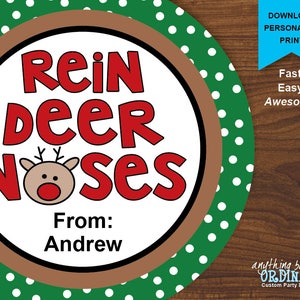 Reindeer Noses Gift Tags, Printable Christmas Favor Tags, Editable ...