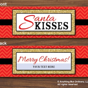 Santa Kisses Bag Toppers, DIY Christmas Treat Bag Editable Labels ...