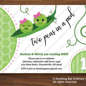 Two Peas in a Pod Girl's Birthday Invitations Printable - Etsy