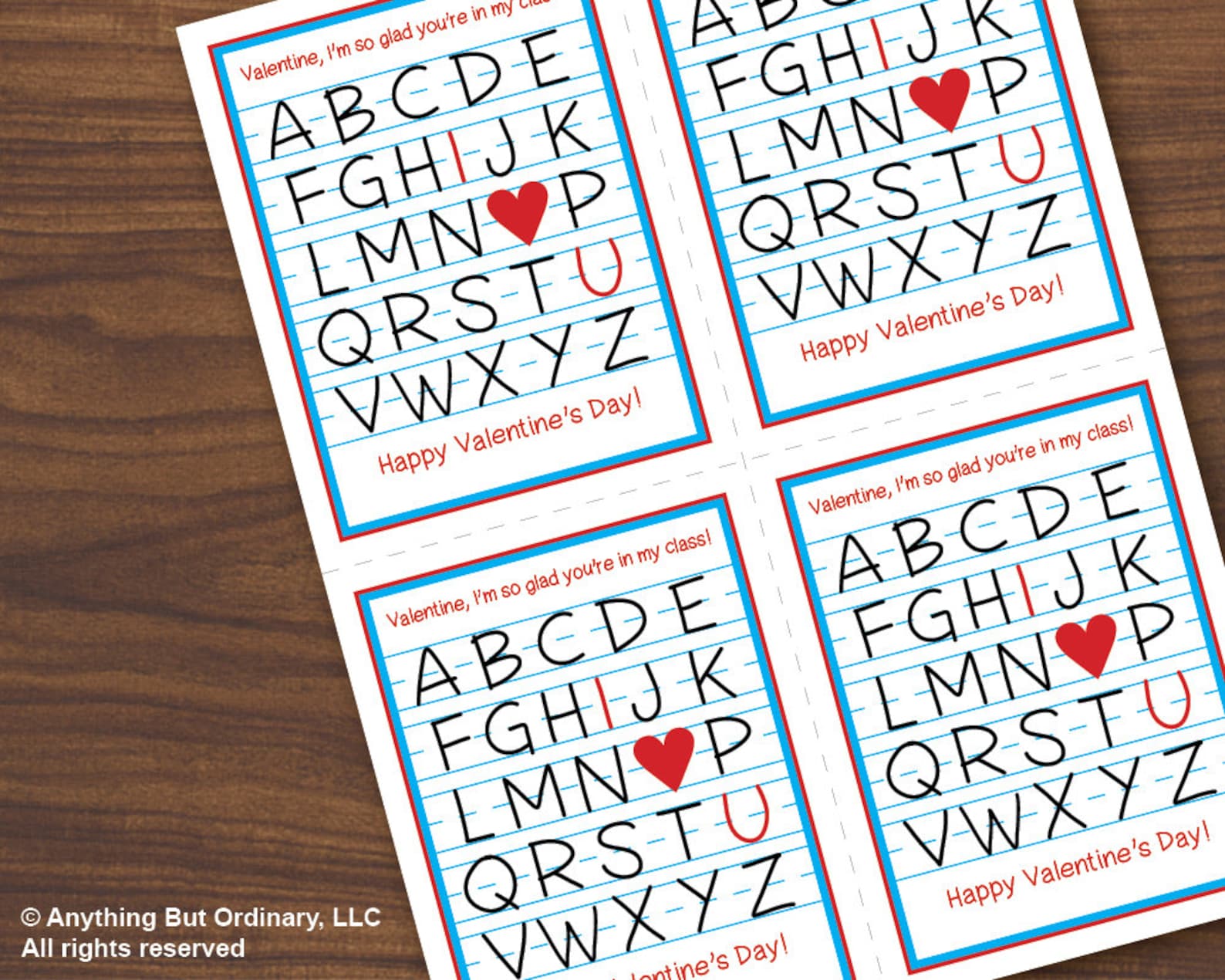 Alphabet Valentine Cards Editable ABC I Heart U Valentines | Etsy