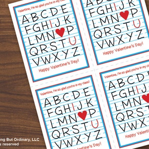 Alphabet Valentine Cards, Editable ABC, I Heart U Valentines, Printable ...