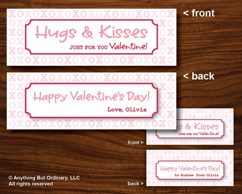 Valentine Bag Toppers Hugs and Kisses DIY Treat Bag Editable - Etsy