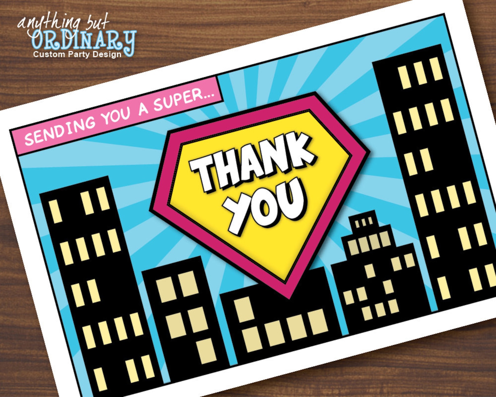 DIY Girls Superhero Thank You Card, Supergirl Folded Card Blank Inside ...