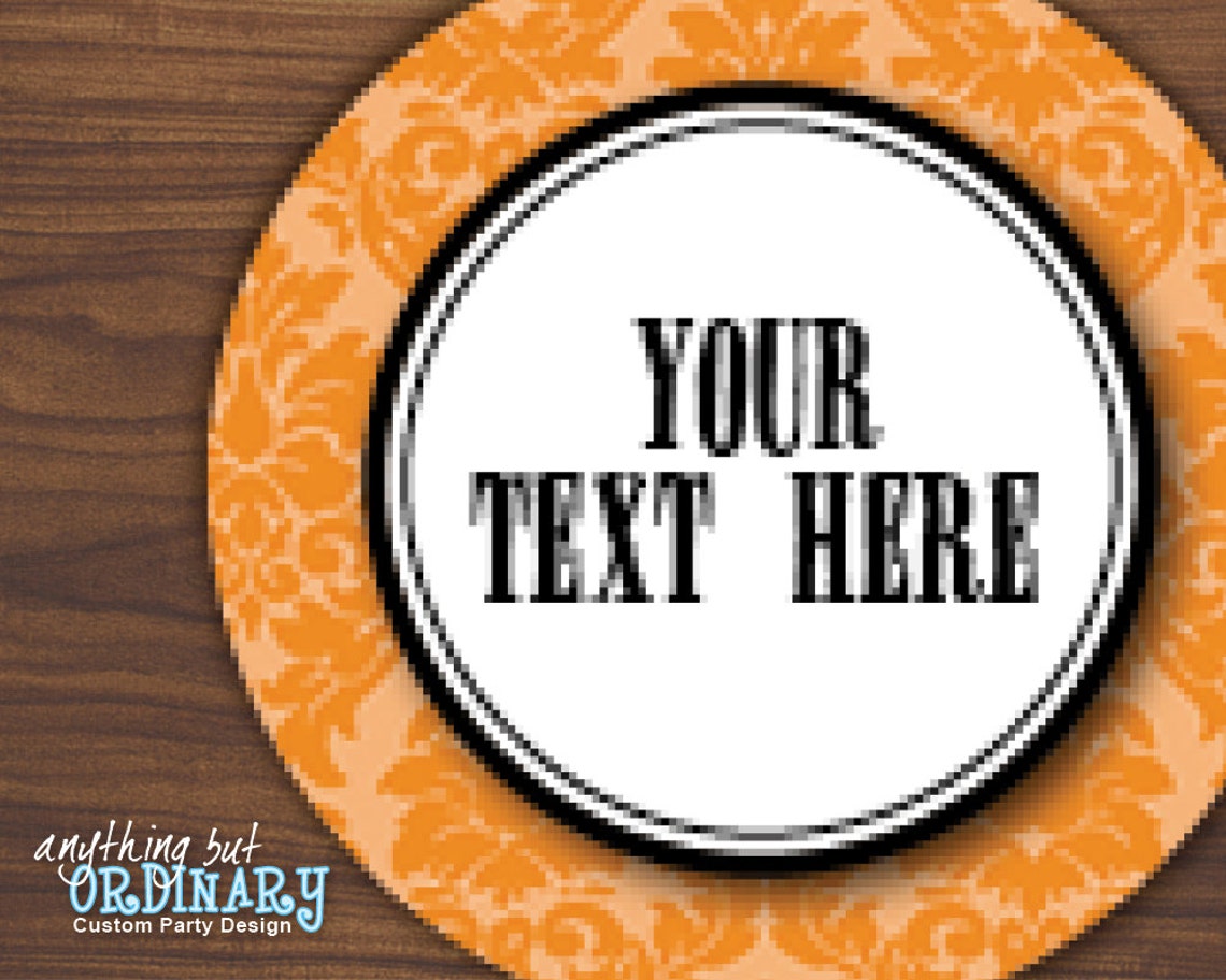 Editable Halloween Circle Labels Black and Orange Damask | Etsy