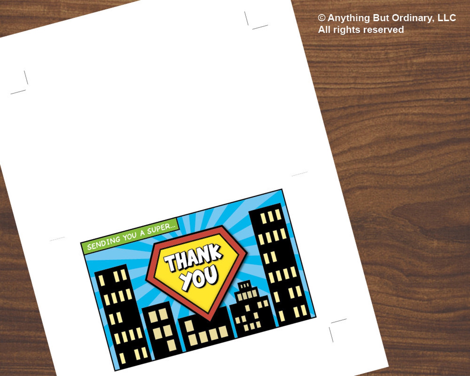 DIY Superhero Thank You Card Folded Card Blank Inside - Etsy