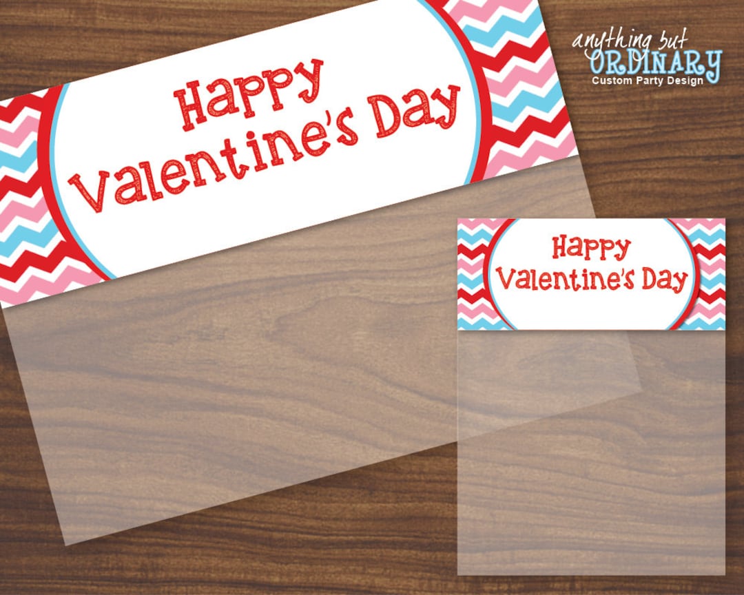 Happy Valentine's Day Bag Toppers, Red, Pink and Blue Chevron, Editable ...