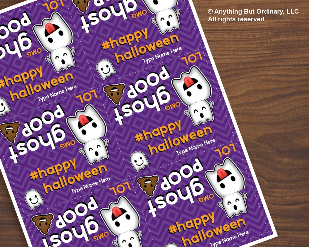 Emoji Halloween Bag Topper, Printable Ghost Poop Treat Bag Labels ...
