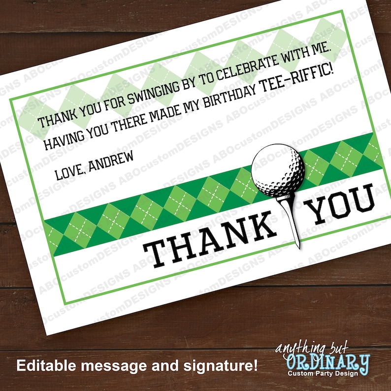 Golf Graduation Partee Thank You Note / Green Argyle Flat | Etsy