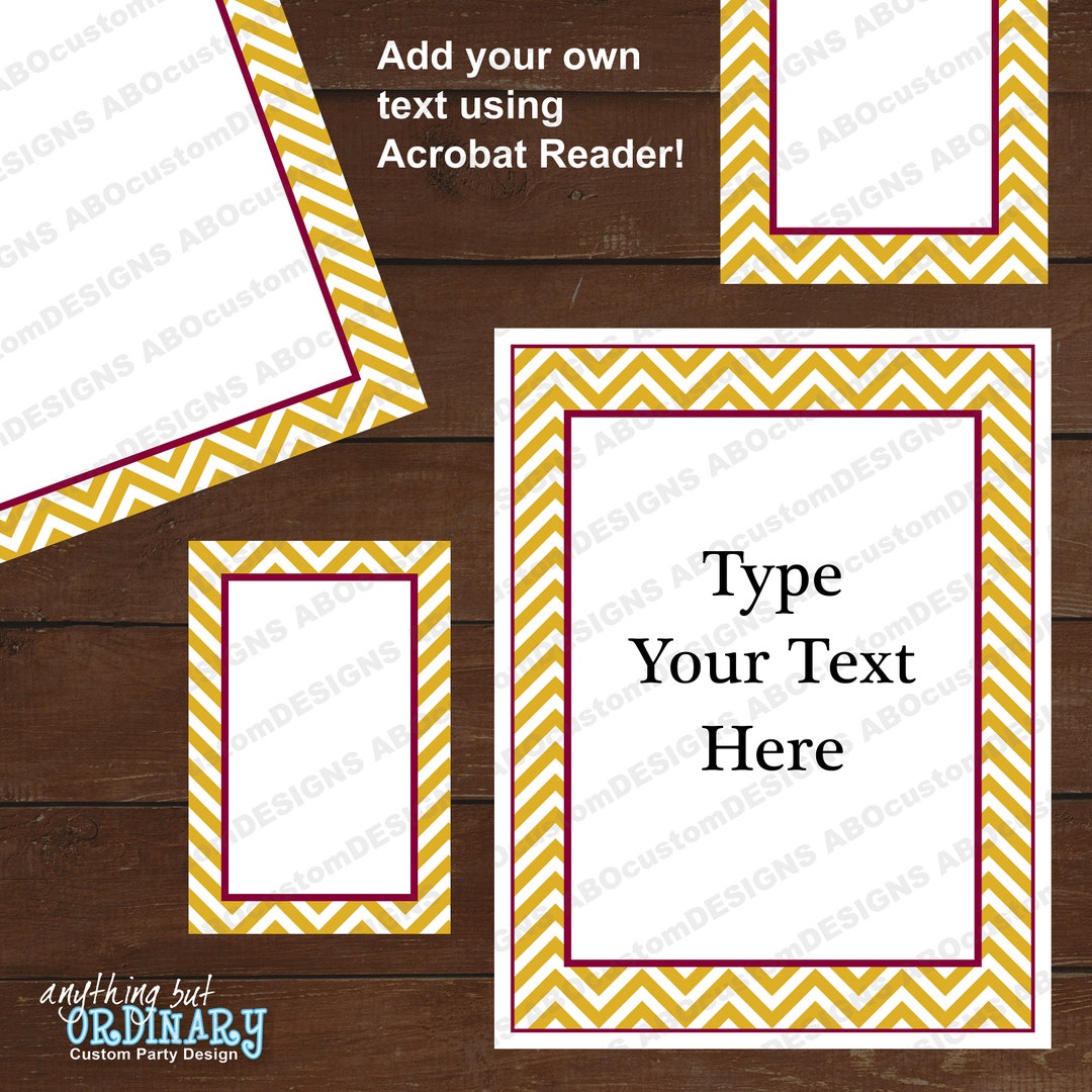 Editable Party Signs in Gold and Maroon Printable Chevron Wall Signs ...