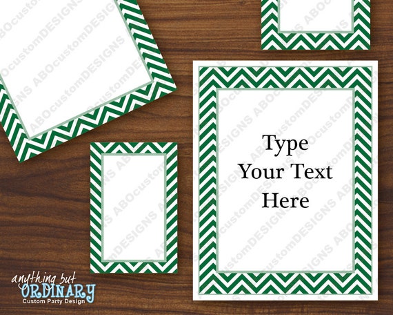 Editable Party Signs in Green Chevron Printable Green Chevron | Etsy